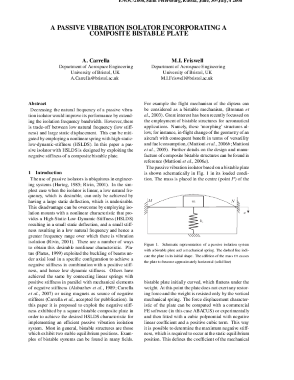 (PDF) A passive vibration isolator incorporating a composite bistable plate