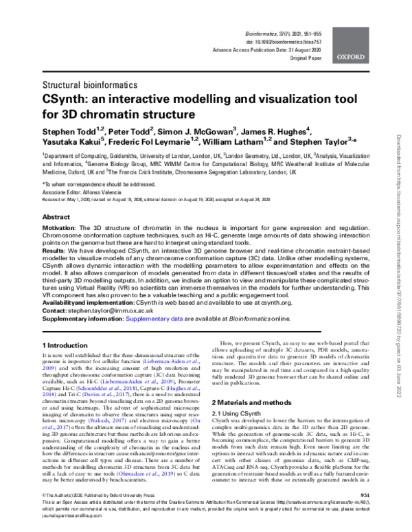 (PDF) CSynth: an interactive modelling and visualization tool for 3D chromatin structure