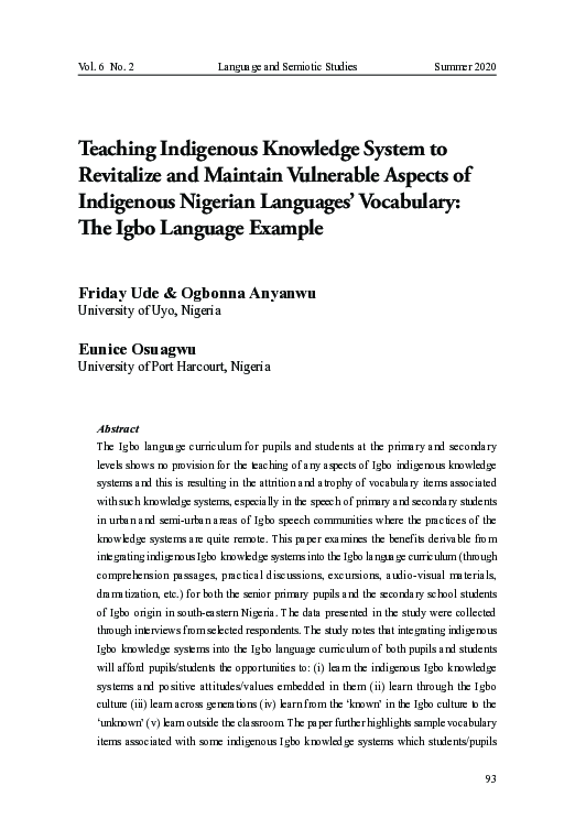 (PDF) Teaching Indigenous Knowledge System to Revitalize and Maintain ...