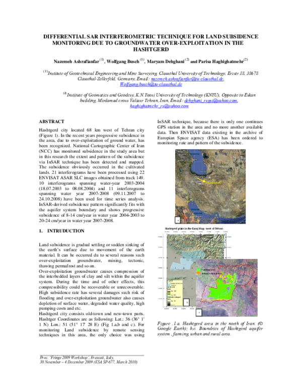 Pdf Differential Sar Interferometric Technique For Land Subsidence