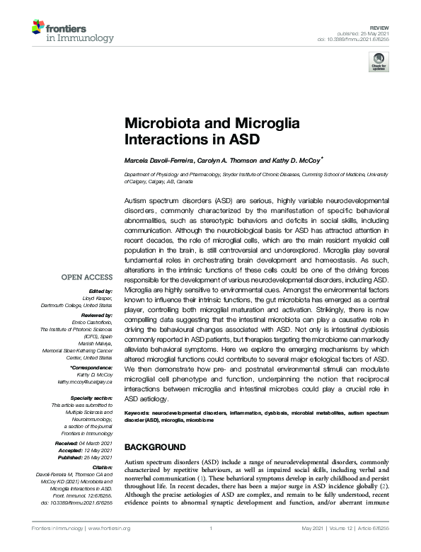 (PDF) Microbiota and Microglia Interactions in ASD