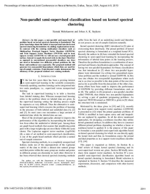 Pdf Non Parallel Semi Supervised Classification Based On Kernel