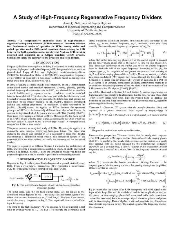 (PDF) A Study of High-Frequency Regenerative Frequency Dividers