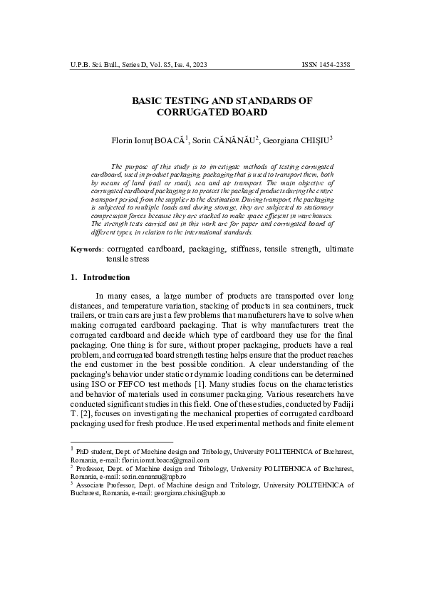 (PDF) BASIC TESTING AND STANDARDS OF CORRUGATED BOARD