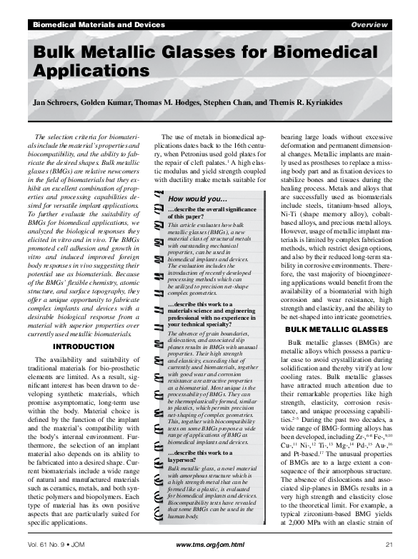(PDF) Bulk metallic glasses for biomedical applications | Jan Schroers ...