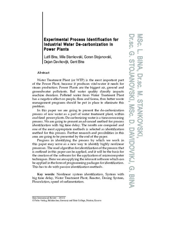 (PDF) Experimental Process Identification for Industrial Water De ...