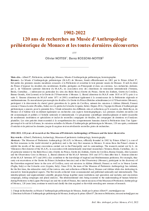 (PDF) 1902-2022 120 ans de recherches au Musée d'Anthropologie préhistorique de Monaco et les ...
