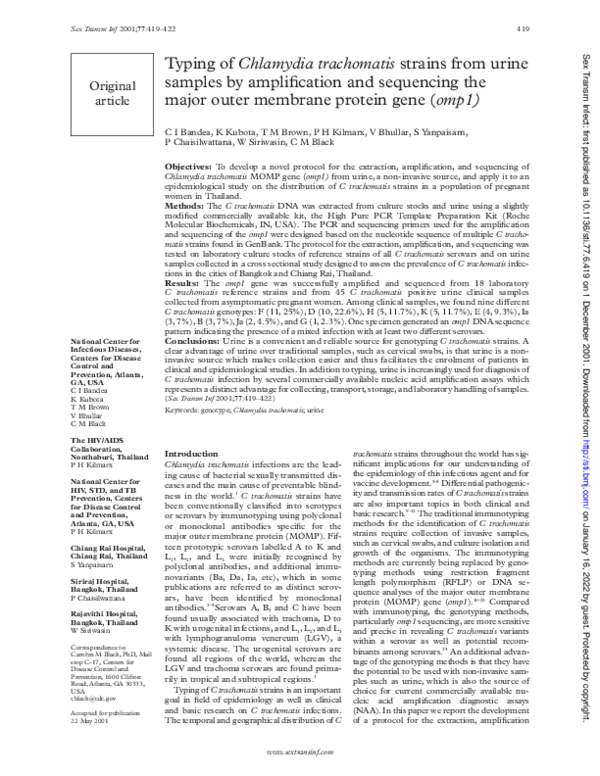 (PDF) Typing of Chlamydia trachomatis strains from urine samples by ...