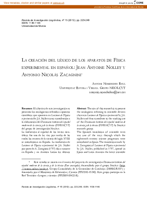 (PDF) “La creación del léxico de los aparatos de Física experimental ...