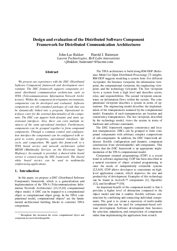 (PDF) Design and evaluation of the distributed software component framework for distributed ...