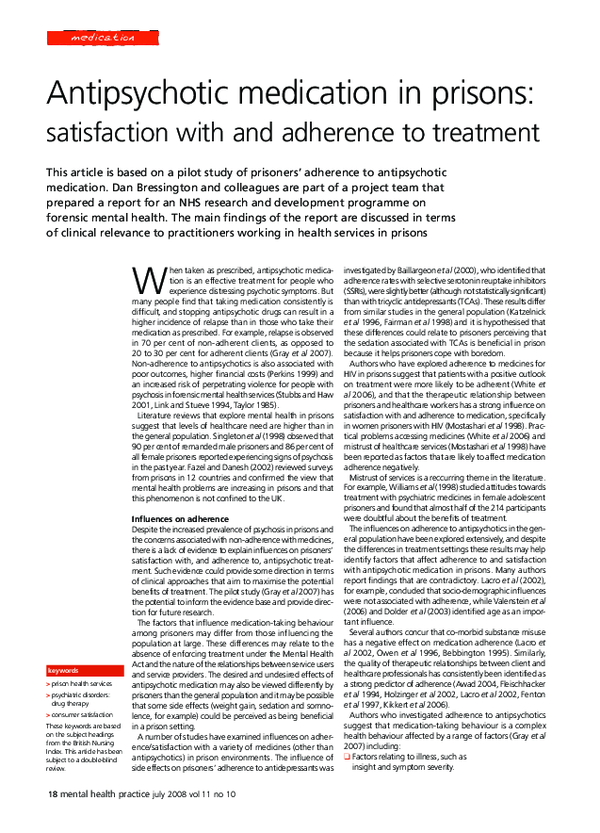 (PDF) Antipsychotic medication in prisons: satisfaction with and ...