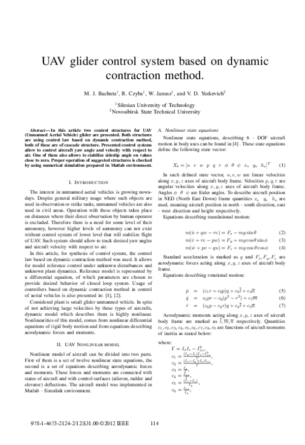 (PDF) UAV glider control system based on dynamic contraction method