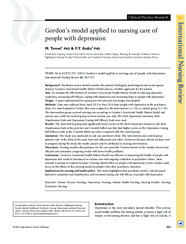 (PDF) Gordon's model applied to nursing care of people with depression