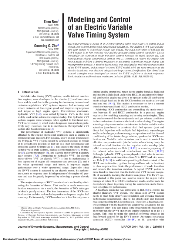 (PDF) Modeling and control of an electric variable valve timing system for SI and HCCI ...
