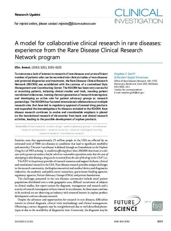 (PDF) A model for collaborative clinical research in rare diseases ...