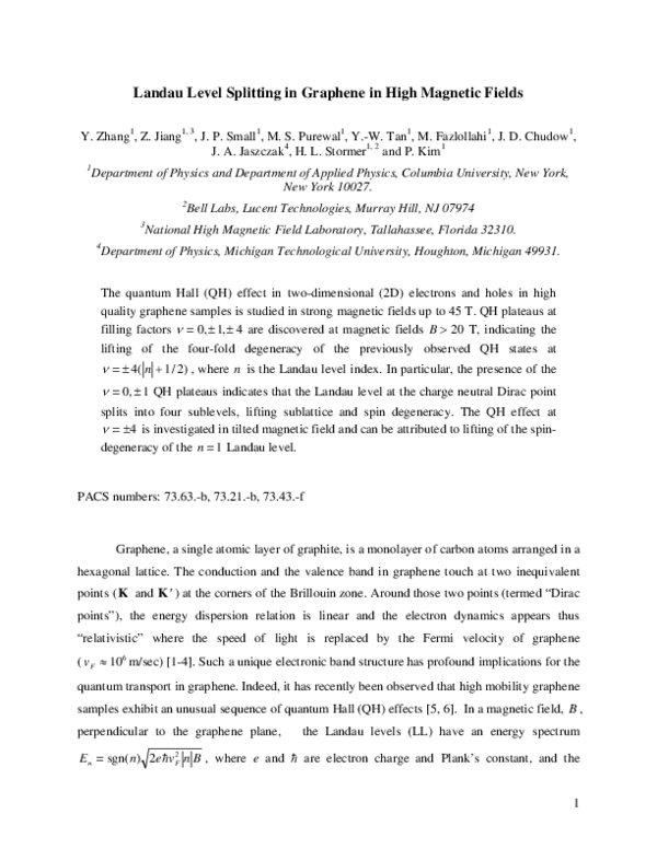 (PDF) Landau-Level Splitting in Graphene in High Magnetic Fields
