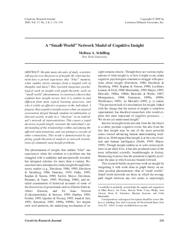 (PDF) A "Small-World" Network Model of Cognitive Insight