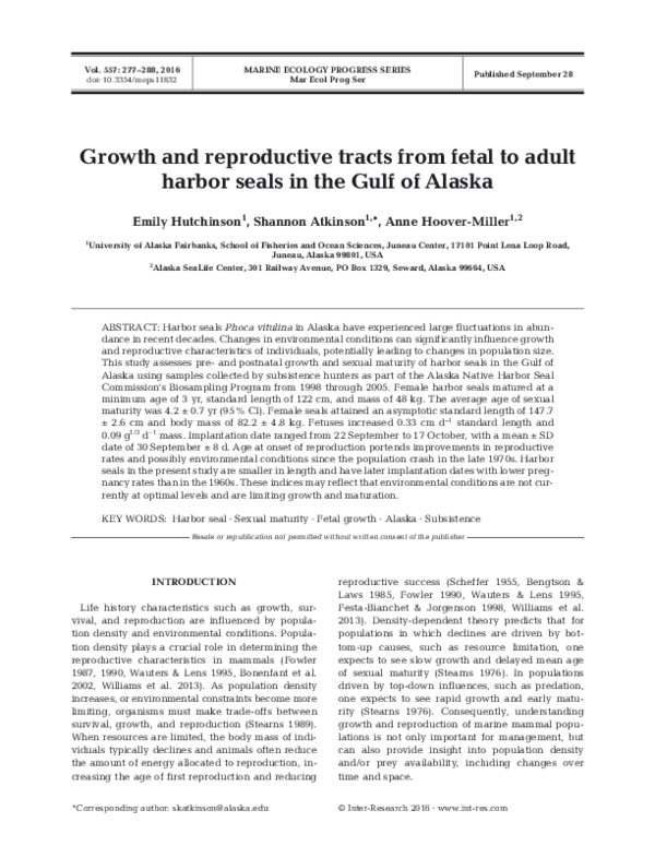 (PDF) Growth and reproductive tracts from fetal to adult harbor seals ...
