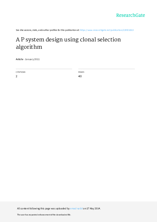 (PDF) A P System Design Using Clonal Selection Algorithm