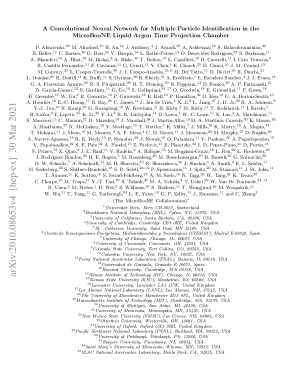 (PDF) Convolutional neural network for multiple particle identification in the MicroBooNE liquid ...