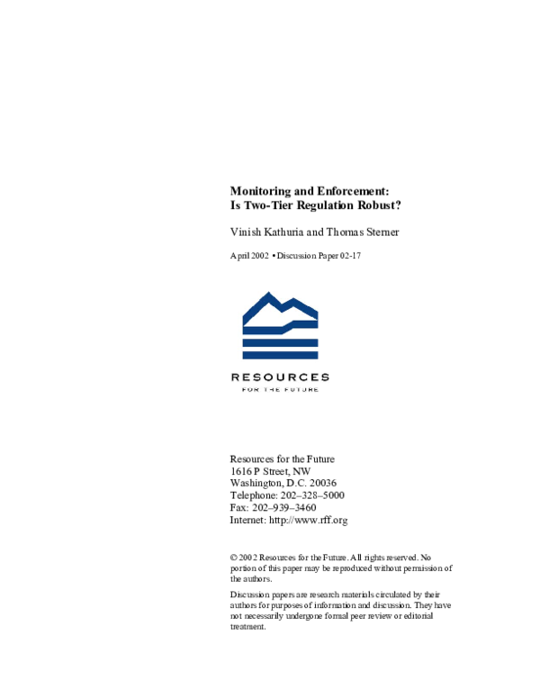 (PDF) Monitoring and Enforcement: Is Two-Tier Regulation Robust?