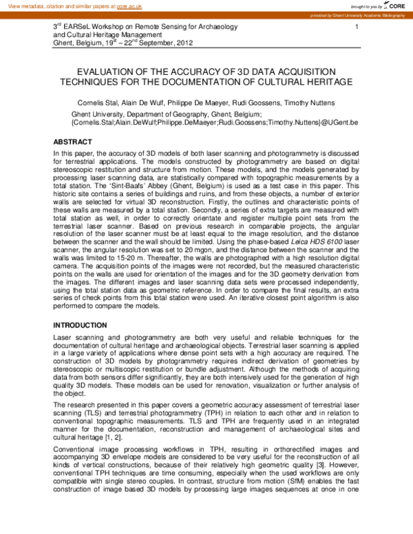 (PDF) Evaluation of the accuracy of 3D data acquisition techniques for the documentation of ...