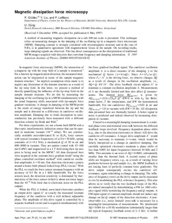 (PDF) Magnetic dissipation force microscopy | Peter Grutter - Academia.edu