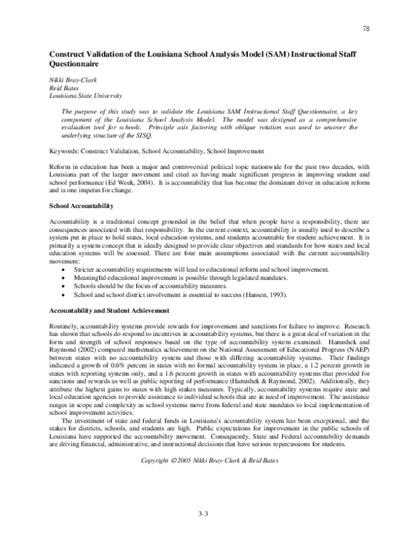 (PDF) Construct Validation of the Louisiana School Analysis Model (SAM) Instructional Staff ...