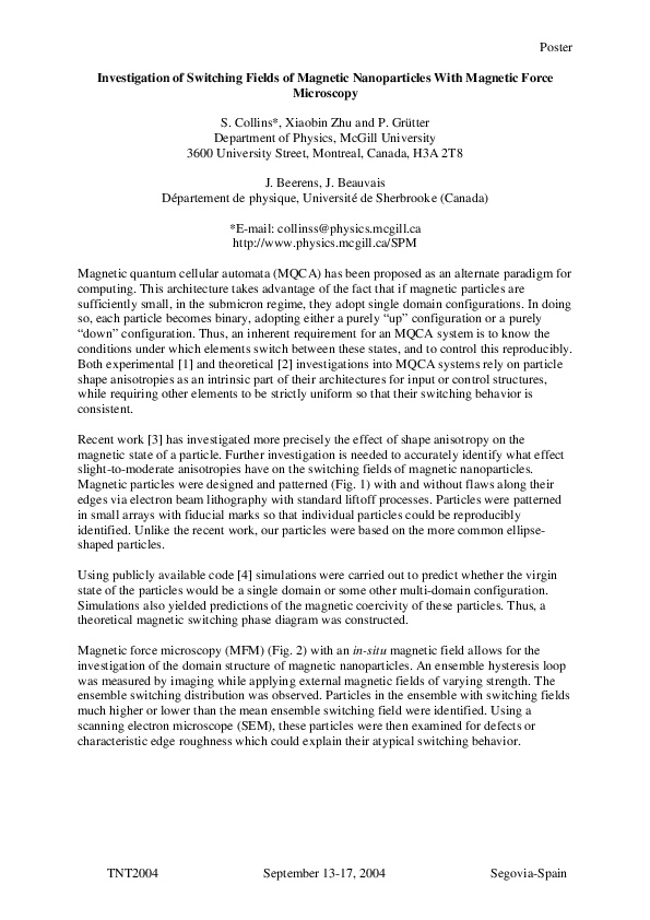 (PDF) Investigation of Switching Fields of Magnetic Nanoparticles With ...