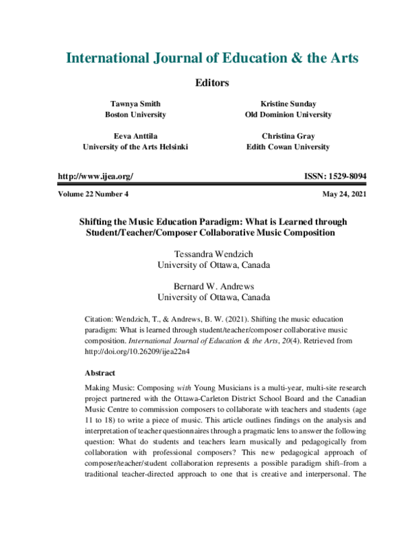 (PDF) Shifting the Music Education Paradigm: What is Learned through ...