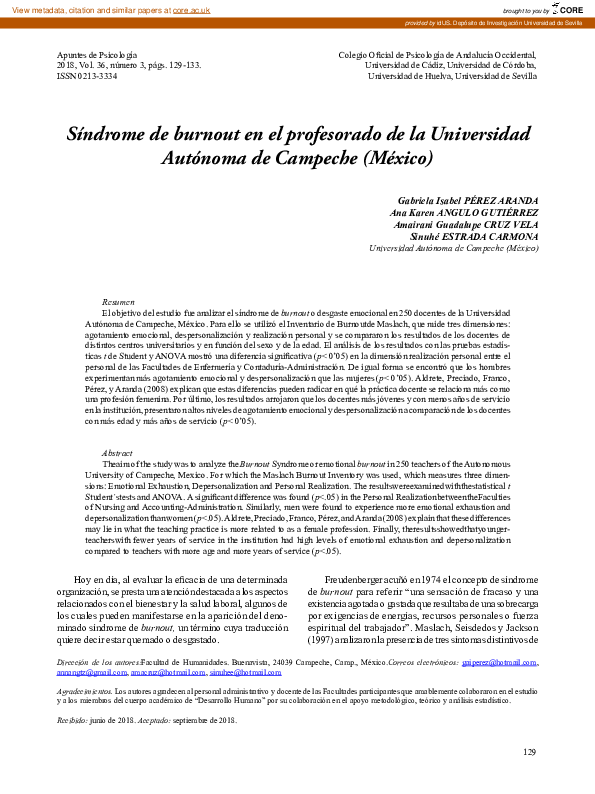 (PDF) Síndrome de burnout en el profesorado de la Universidad Autónoma de Campeche (México)