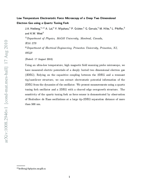 (PDF) Low temperature electrostatic force microscopy of a deep two ...