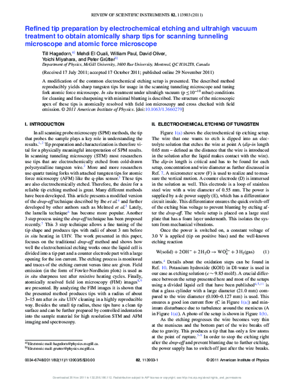(PDF) Refined tip preparation by electrochemical etching and ultrahigh vacuum treatment to ...