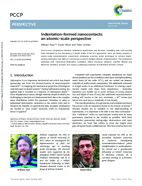 (PDF) Indentation-formed nanocontacts: an atomic-scale perspective