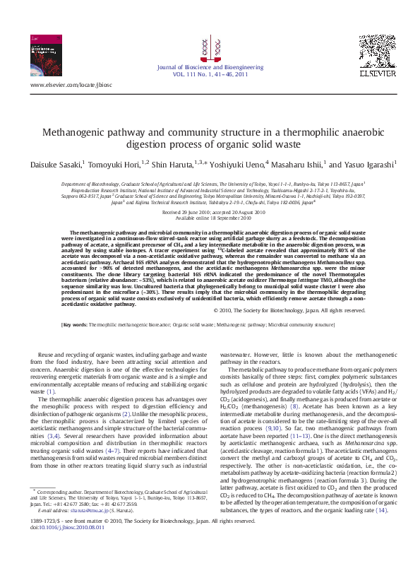 (PDF) Methanogenic pathway and community structure in a thermophilic anaerobic digestion process ...