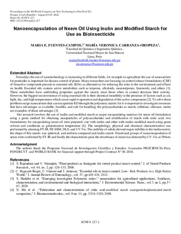 (PDF) Nanoencapsulation Of Neem Oil Using Inulin And Modified Starch ...