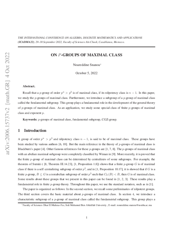(PDF) On p-groups of maximal class