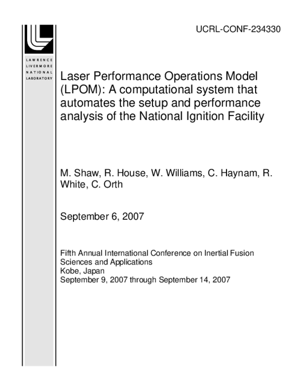 Pdf Laser Performance Operations Model Lpom A Computational System