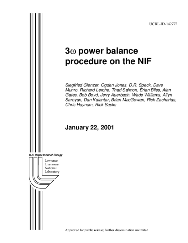 (PDF) 3(omega) Power Balance Procedure on the NIF