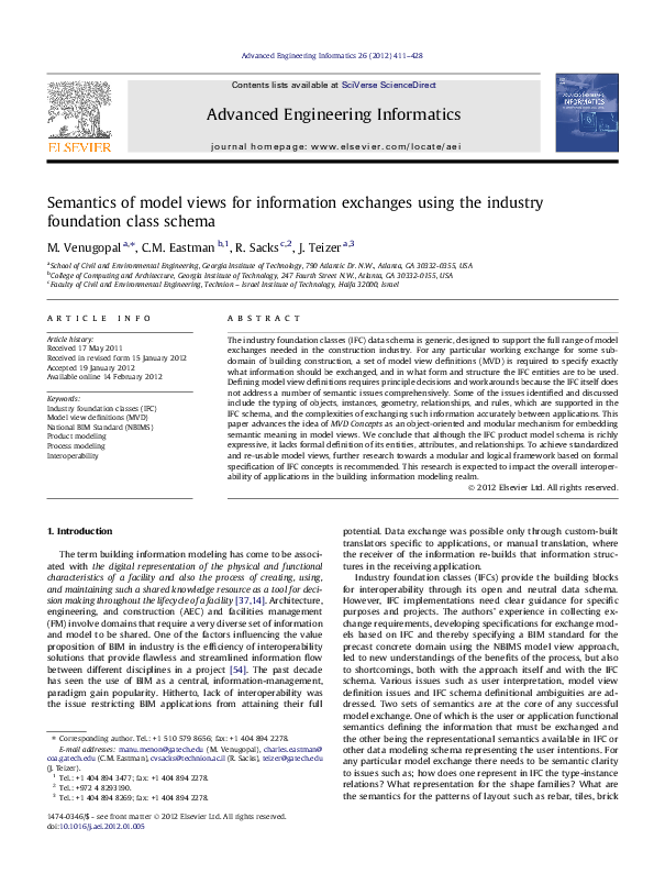 (PDF) Semantics of model views for information exchanges using the industry foundation class schema