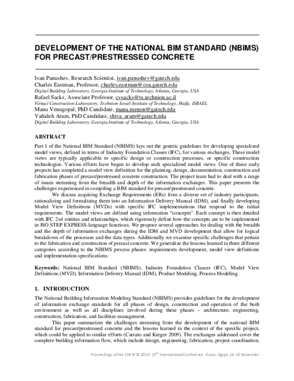 (PDF) Development of the National BIM Standard (NBIMS) for Precast ...
