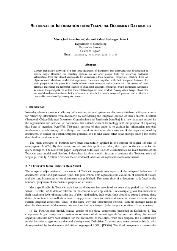 (PDF) Retrieval of Information from Temporal Document Databases | soliman algeri - Academia.edu