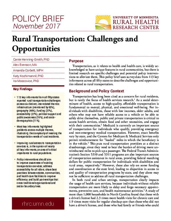 (PDF) Rural Transportation : Challenges and Opportunities