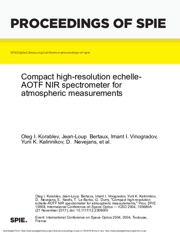 (PDF) Compact high-resolution echelle-AOTF NIR spectrometer for ...