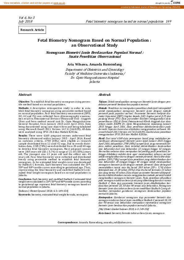 (PDF) Fetal Biometry Nomogram Based on Normal Population : an ...