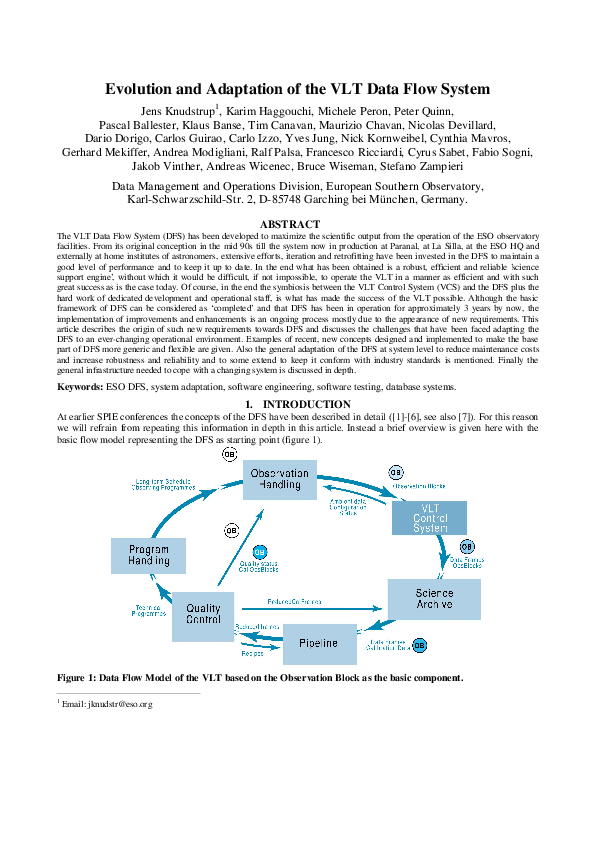 (PDF) Evolution and adaptation of the VLT data flow system