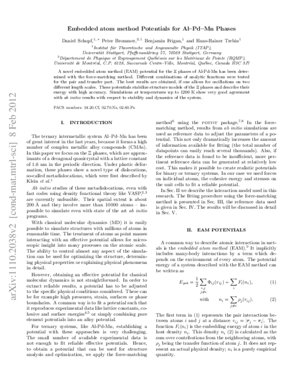 Pdf Embedded Atom Method Potentials For Al Pd Mn Phases