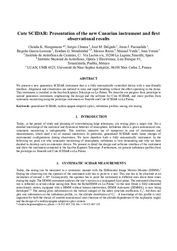 (PDF) Cute SCIDAR: presentation of the new Canarian instrument and ...