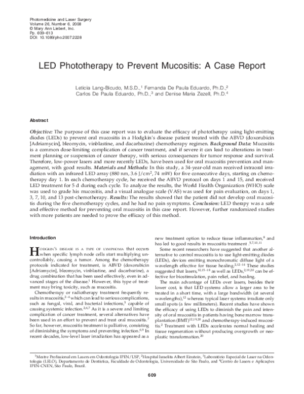 (PDF) LED Phototherapy to Prevent Mucositis: A Case Report