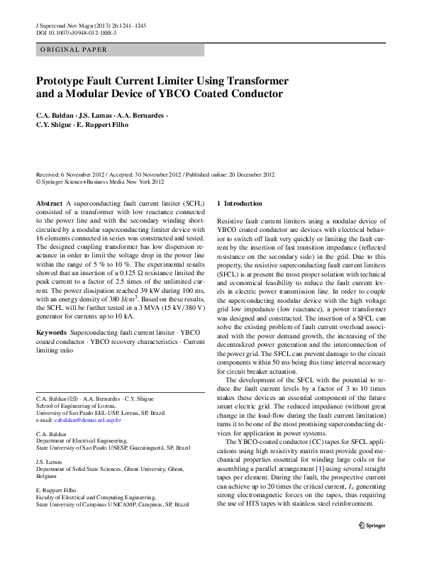 (PDF) Prototype Fault Current Limiter Using Transformer and a Modular ...